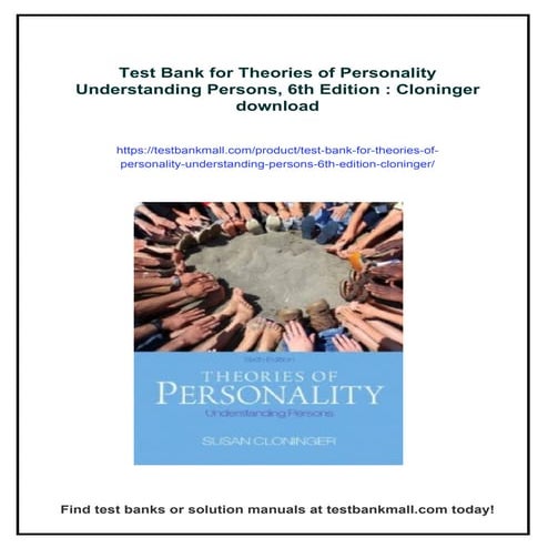 Test Bank for Theories of Personality Understanding Persons, 6th ...