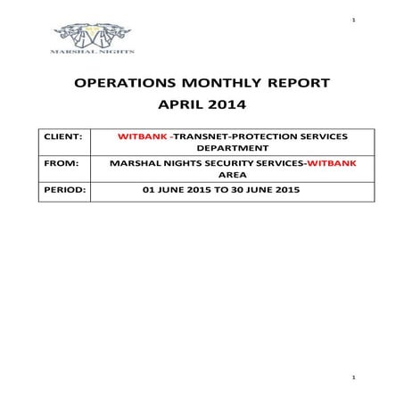 OPERATIONS MONTHLY REPORT | DOCX