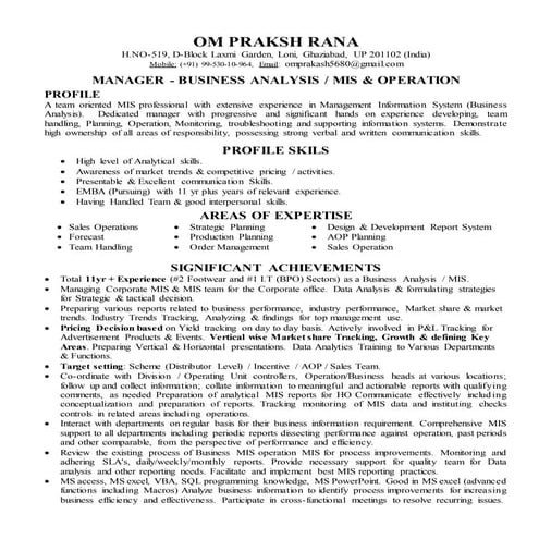 Resume MIS Manager | PDF