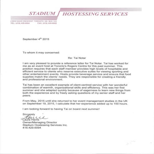 SHS Reference Letter - Laura Harris | PDF
