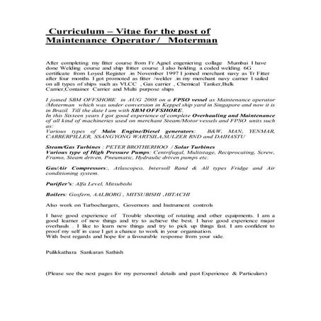 sathish maint -operator CV | DOCX