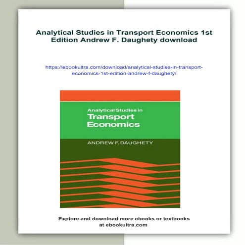 Analytical Studies in Transport Economics 1st Edition Andrew F ...