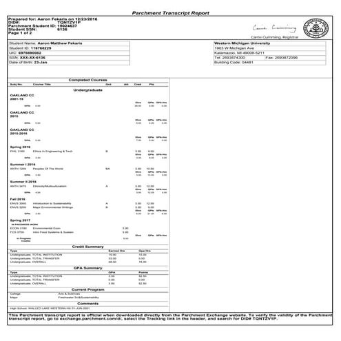 Wsu transcript | PDF
