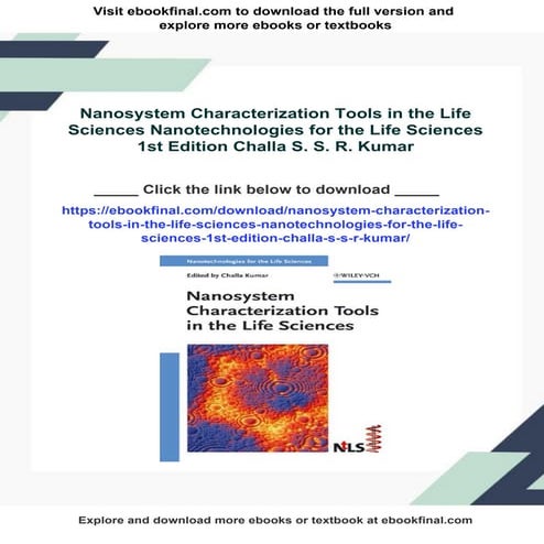 Nanosystem Characterization Tools in the Life Sciences Nanotechnologies for the Life Sciences ...