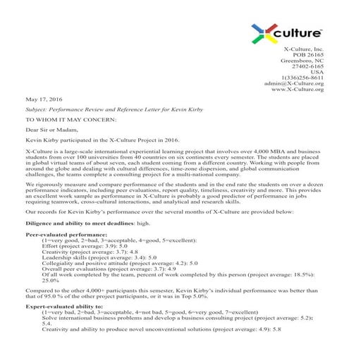 X-Culture Recomendation Letter | PDF