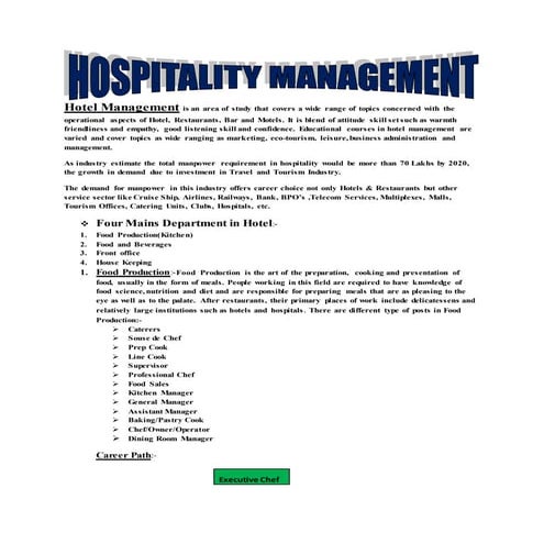 Hospitality Industry Introduction and Career | PDF