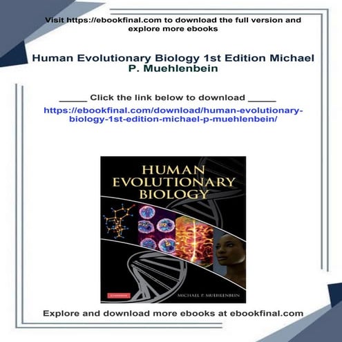 Human Evolutionary Biology 1st Edition Michael P. Muehlenbein | PDF