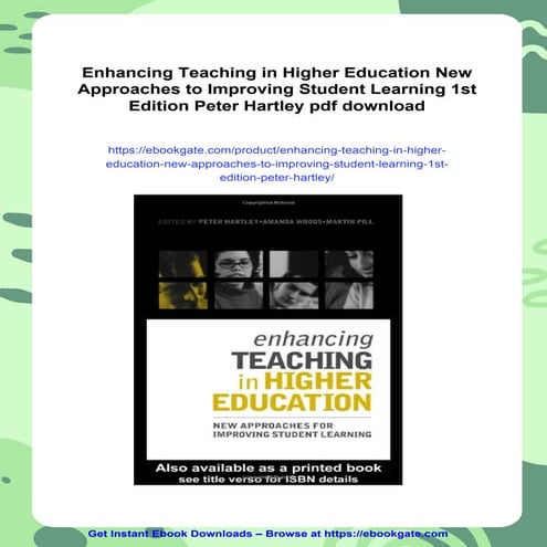 Enhancing Teaching in Higher Education New Approaches to Improving ...