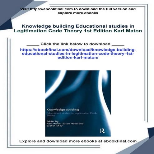 Knowledge building Educational studies in Legitimation Code Theory 1st Edition Karl Maton | PDF