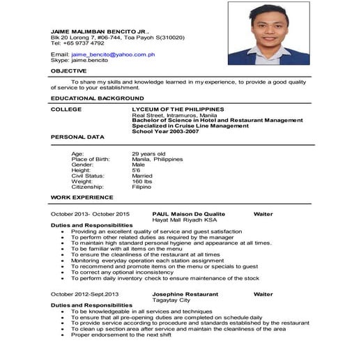 Curriculum Vitae - Jaime Bencito Jr. | DOCX