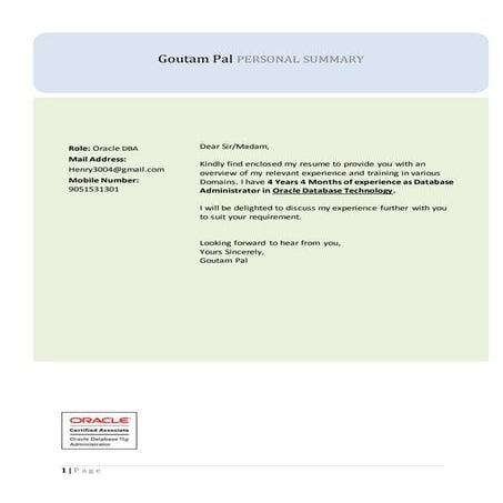 Goutam_Pal_Resume | DOCX | Databases | Computer Software and Applications