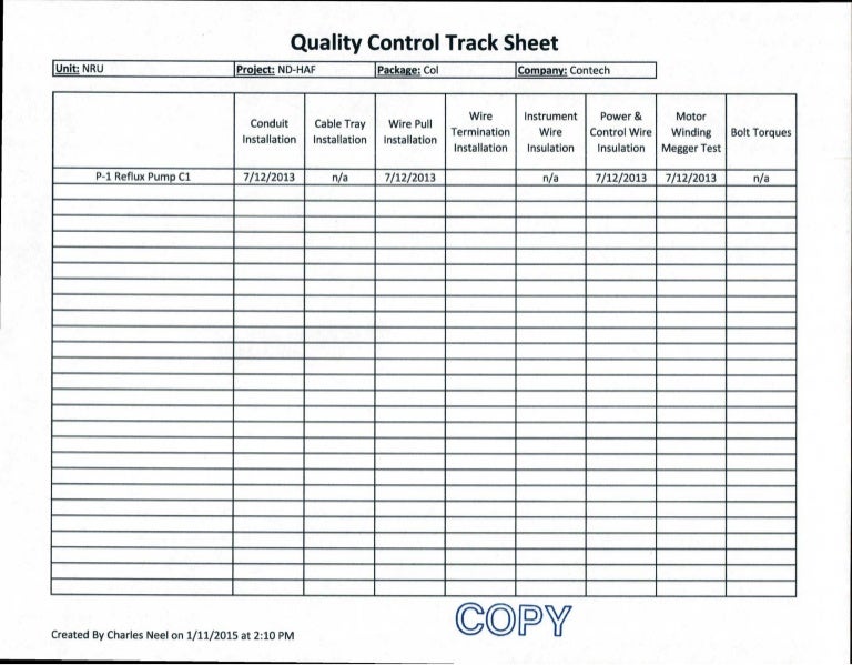 7-12-13 Contech Quality Control Track Sheet