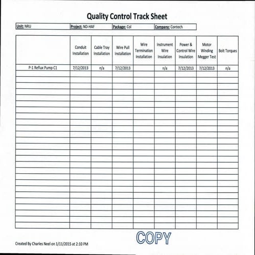 7-12-13 Contech Quality Control Track Sheet | PDF