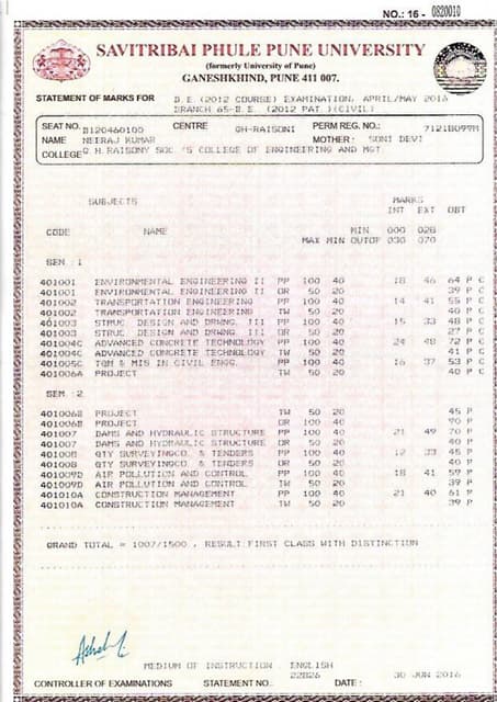 Semester 4 grade-sheet (B. Tech.) | PDF