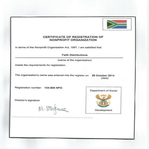 Faith Distributions NPO Certificate | PDF