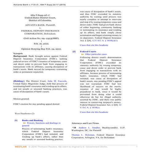 Advanta Bank v FDIC | PDF