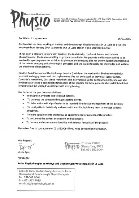Letter of Recommendation _Chief of Physical Therapy | PDF