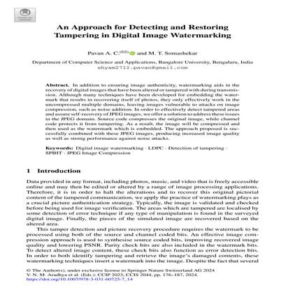 An Approach for Detecting and Restoring Tampering in Digital Image Watermarking | PDF