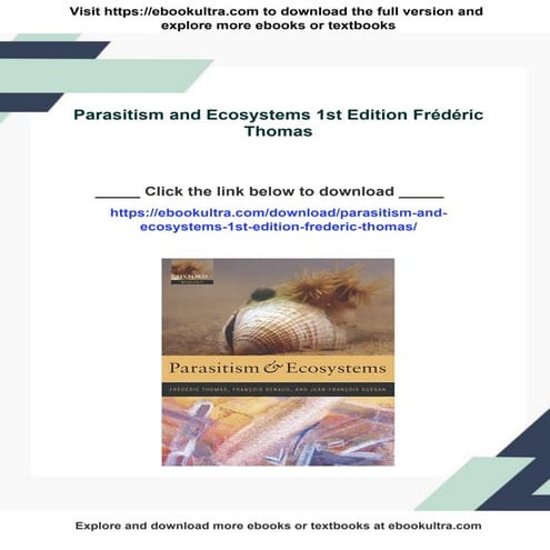 Parasitism and Ecosystems 1st Edition Frédéric Thomas | PDF
