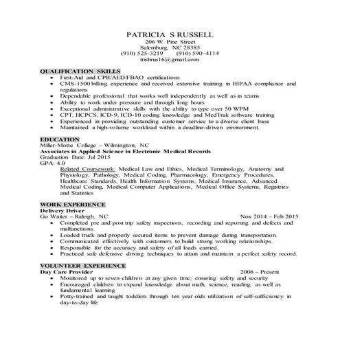 PATRICIA S RUSSELL RESUME | DOCX