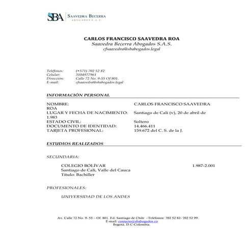 CV Carlos Francisco Saavedra | PDF