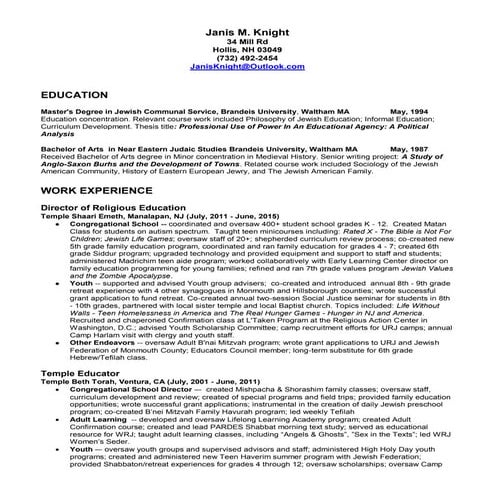 Jewish Ed Resume 2016 | PDF