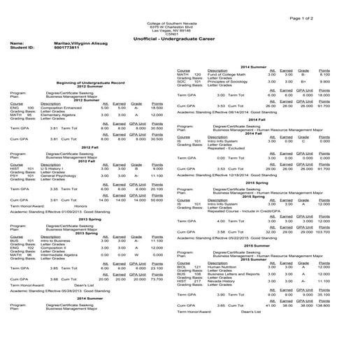 transcript | PDF | Undergraduate Education | College Education