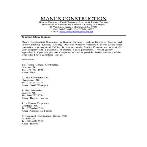 MANI’S CONSTRUCTION | DOCX
