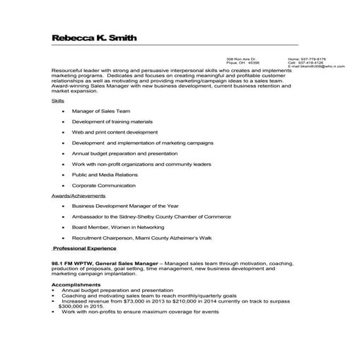 Resume for Becky Smith | DOC