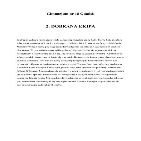 9802 Gimnazjum Nr 18 Gdansk Zad 2 Dobrana Ekipa Opis Tekstowy | PDF