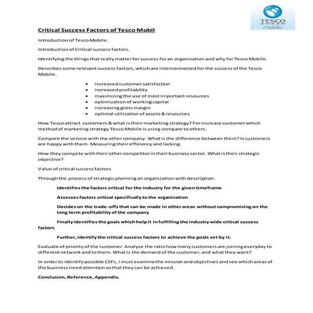 Critical Success Factors for Tesco Mobile | DOCX