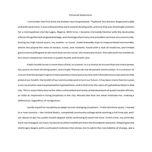 Personal Statement Public Health | DOCX