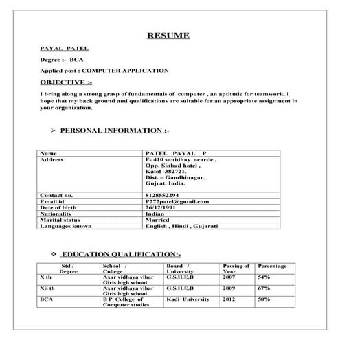 BCA resume | DOC