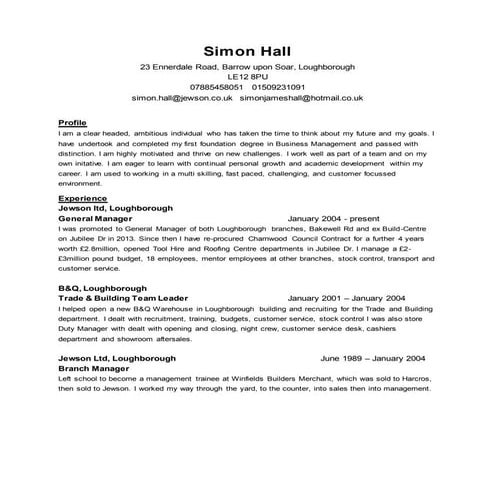 CV Simon Hall 2016 | DOCX | Business Administration | Business