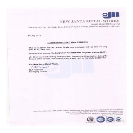 WORK EXPERIENCE LETTER | PDF