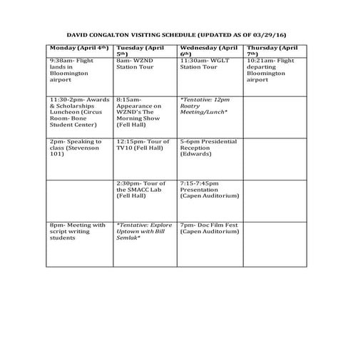 Visiting Schedule- Formal | PDF