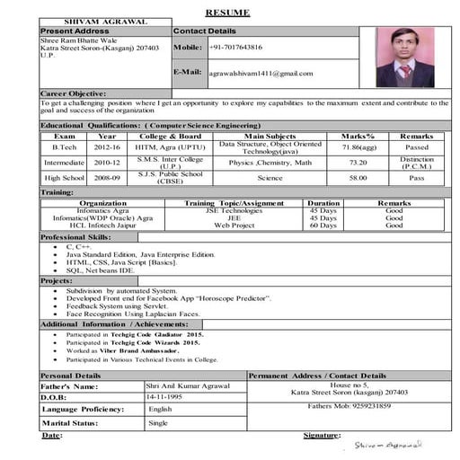 Resume_Shivam_Agrawal | DOCX | Programming Languages | Computing