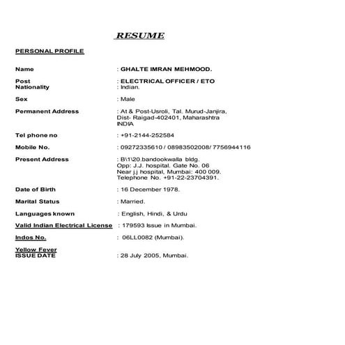 Resume atta s rao ETO | DOC