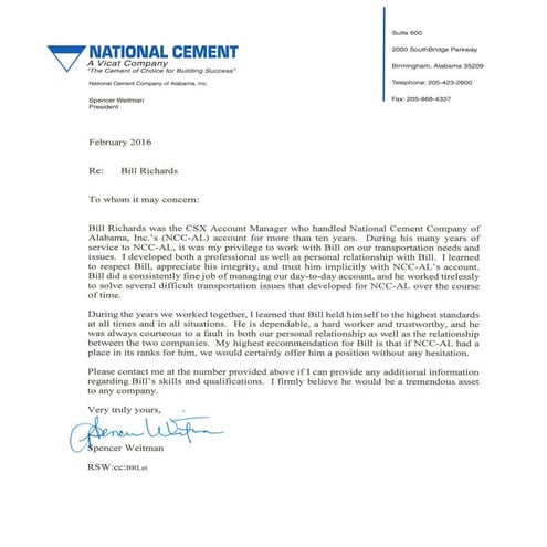 Reference Letter-National Cement Feb 2016 | PDF