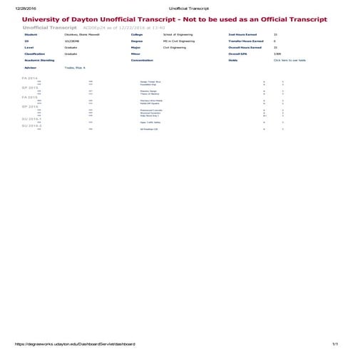 Unofficial Transcript | PDF
