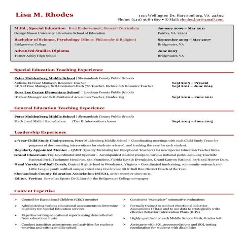 Resume 2016, Lisa M. Rhodes | PDF