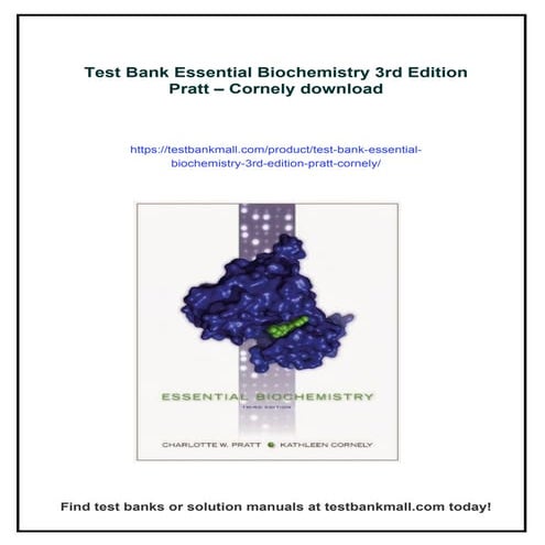 Test Bank Essential Biochemistry 3rd Edition Pratt – Cornely | PDF