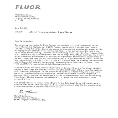 Fluor Letter of Recommendation | PDF