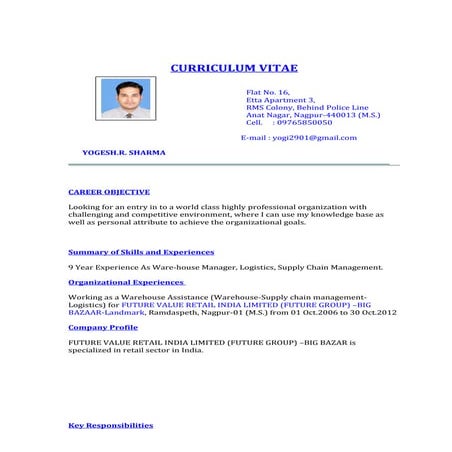 CV YOGESH (2) | DOC | Logistics | Business