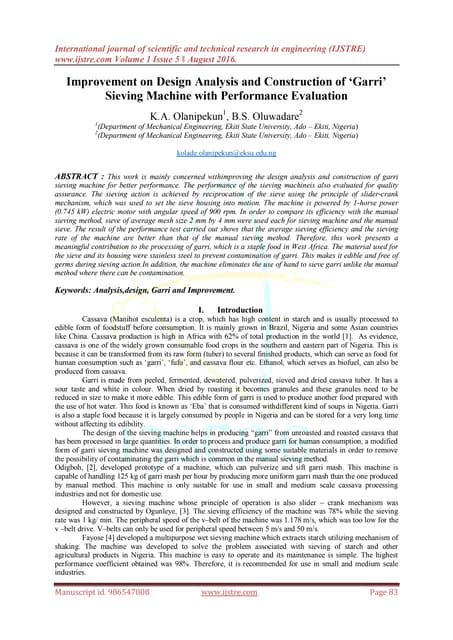 Fully automatic Garri processing plant design | PDF