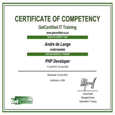 Andre de Lange PHP Developer | PDF