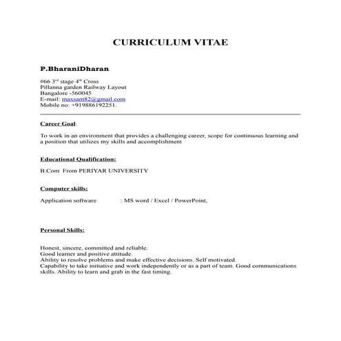 Bharani dharan cv | RTF