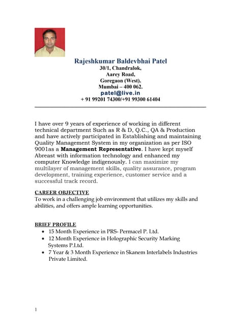 Vidya Madbhavi - CV1 | DOCX | Computing | Technology & Computing