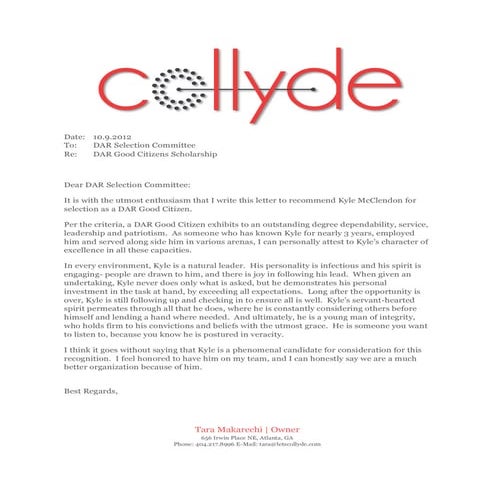 DAR Letter of Recommendation for Kyle McClendon2 | PDF