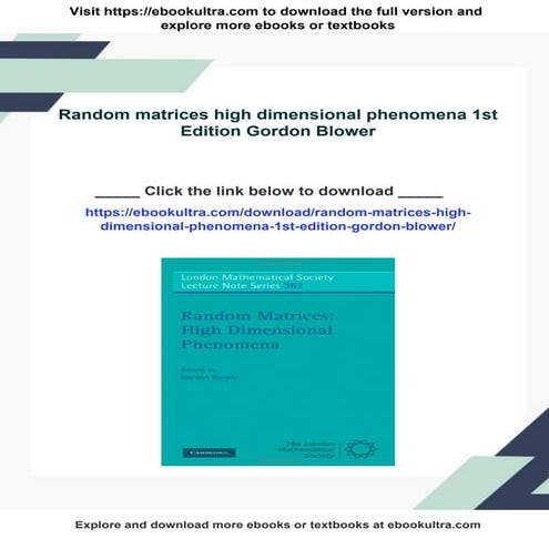 Random matrices high dimensional phenomena 1st Edition Gordon Blower | PDF